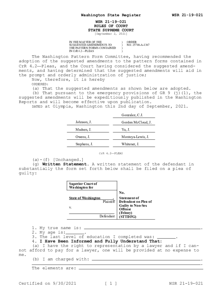 Fillable Online Washington State Register WSR 21-19-021 The Washington ...