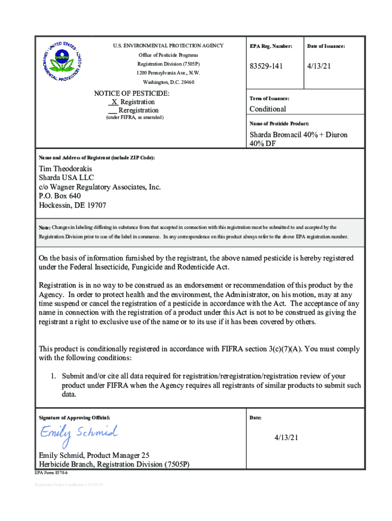 Fillable Online US EPA, Pesticide Product Label, SHARDA BROMACIL 40% ...