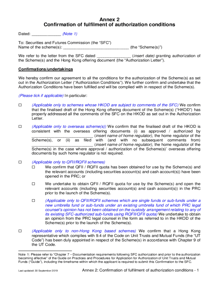 Fillable Online en-rules.sfc.hk-mediaAnnex 2 Confirmation of fulfilment ...