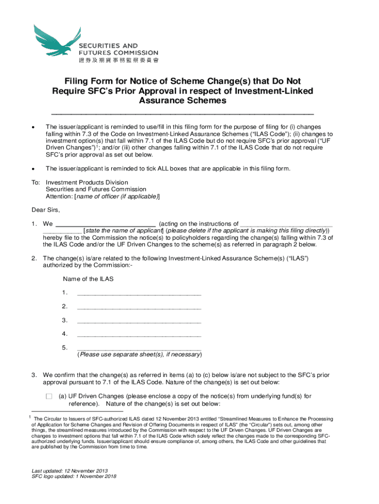 Fillable Online Filing Form for Notice of Scheme Change(s) that Do Not ...