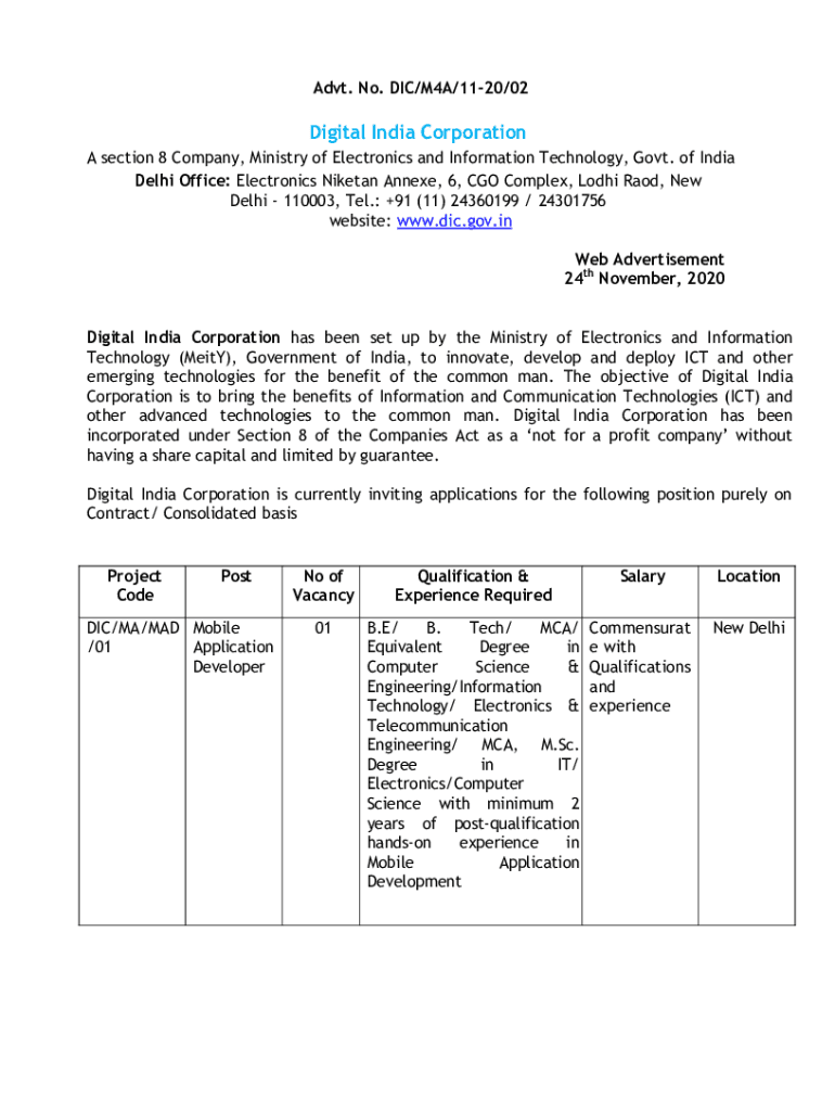 Fillable Online dic.gov.inindexnotificationCareer Opportunities at ...