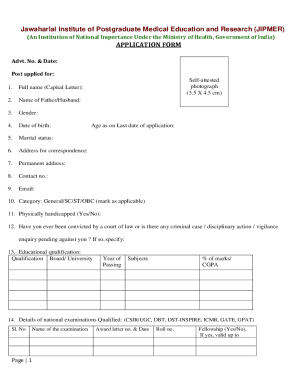 Fillable Online Application Form - Jipmer Fax Email Print - pdfFiller