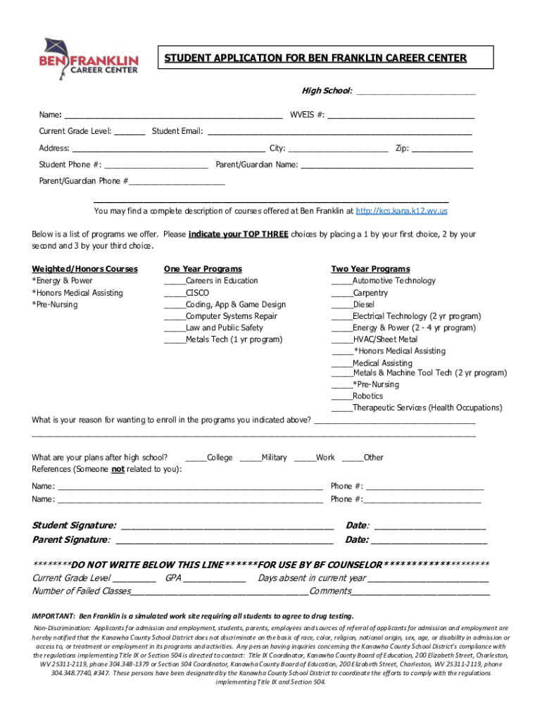 Fillable Online Adult Application Process - Ben Franklin Career Center ...