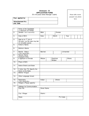 Fillable Online Annexure - III APPLICATION FORM - Athiyaman team Fax Email Print - pdfFiller