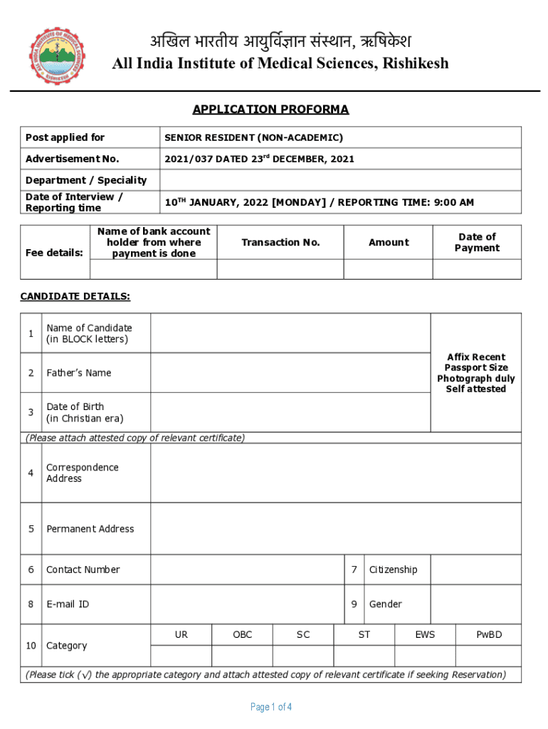 Fillable Online AIIMS Rishikesh Admission 2023-24: Dates, Application ...