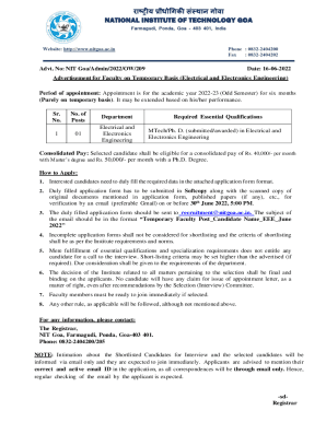Fillable Online Advt. No: NIT Goa/Admin/2022/OW/209 Date Fax Email ...