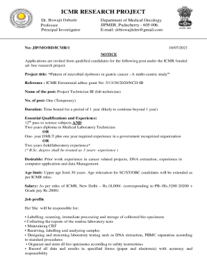 Fillable Online ICMR RESEARCH PROJECT - Jipmer Fax Email Print - pdfFiller