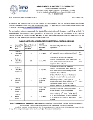 Fillable Online ICMR-NATIONAL INSTITUTE OF VIROLOGY Fax Email Print ...