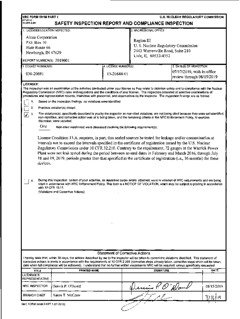 Fillable Online Alcoa Corporation (07/17/2019, NRC Form 591M Parts 1 ...