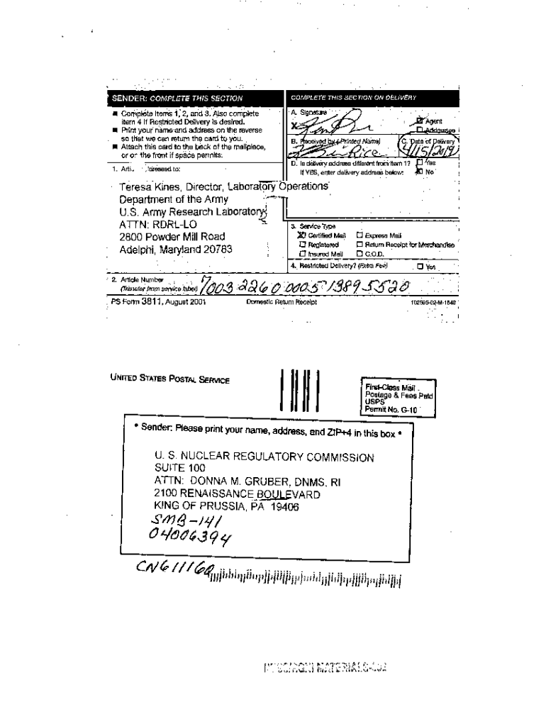 Fillable Online Department of the Army, Certified Mail, Return Receipt ...