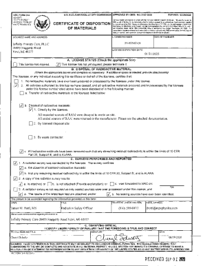 Fillable Online NRC Form 314 - Certificate of Disposition of ...