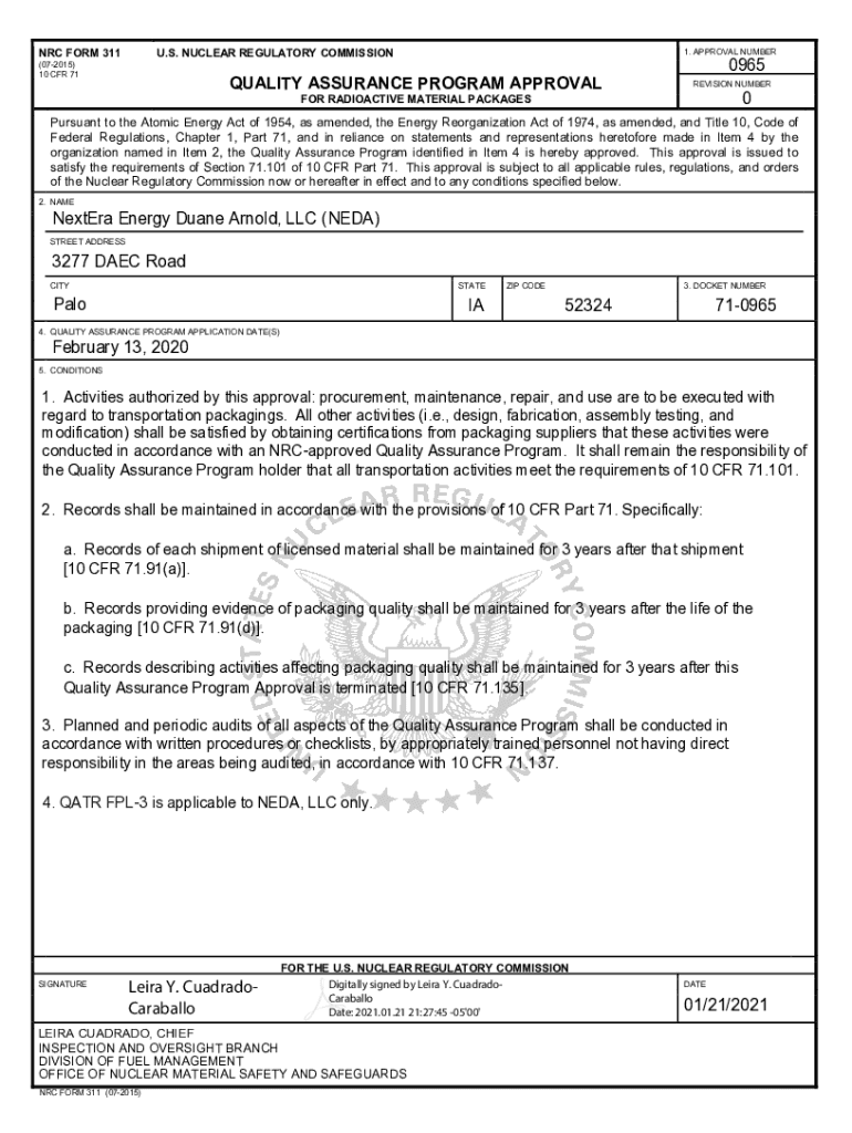 Fillable Online NextEra Energy Duane Arnold Form 311, Rev 0 Fax Email ...