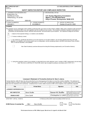 Fillable Online Branscome - NRC Form 591M Part 1, Inspection Report No ...