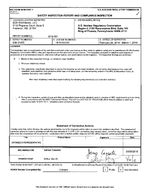 Fillable Online ECS Mid-Atlantic, LLC, NRC Form 591 Part 1, Inspection Report 03037455/2018001 ...