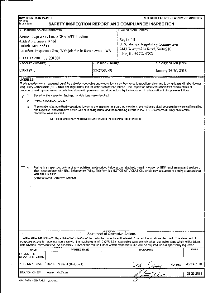 Fillable Online Acuren Inspection, Inc. - NRC Form 591M Parts 1 & 3 ...