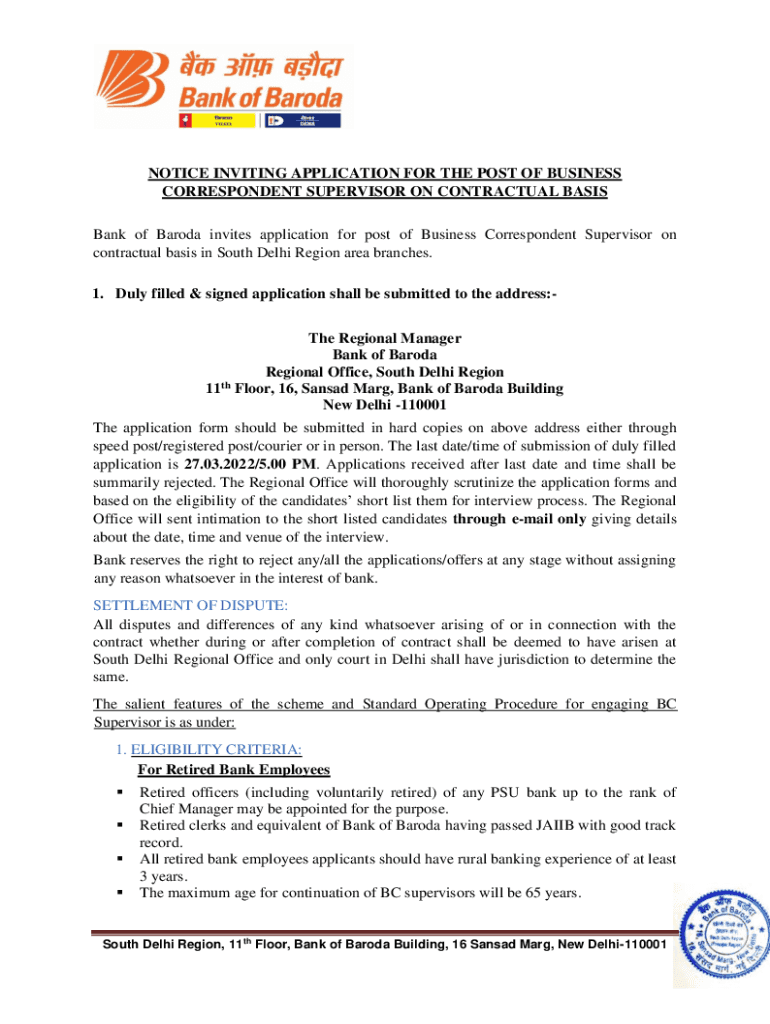 Fillable Online south-delhi-region-bc-supervisor-appointment-notice- ... Fax Email Print - pdfFiller