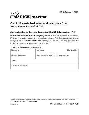 Fillable Online Aetna - OhioRise - Authorization to Release Protected ...