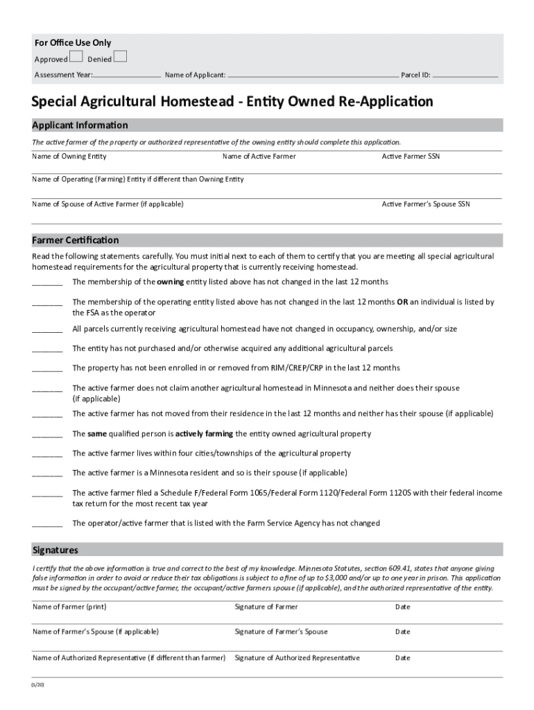 Fillable Online co.becker.mn.usdeptassessorSpecial Agricultural ...