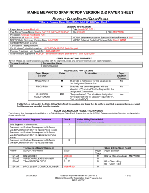 Fillable Online MAINE ADAP (DHS) NCPDP VERSION D. PAYER SHEET REQUEST ...