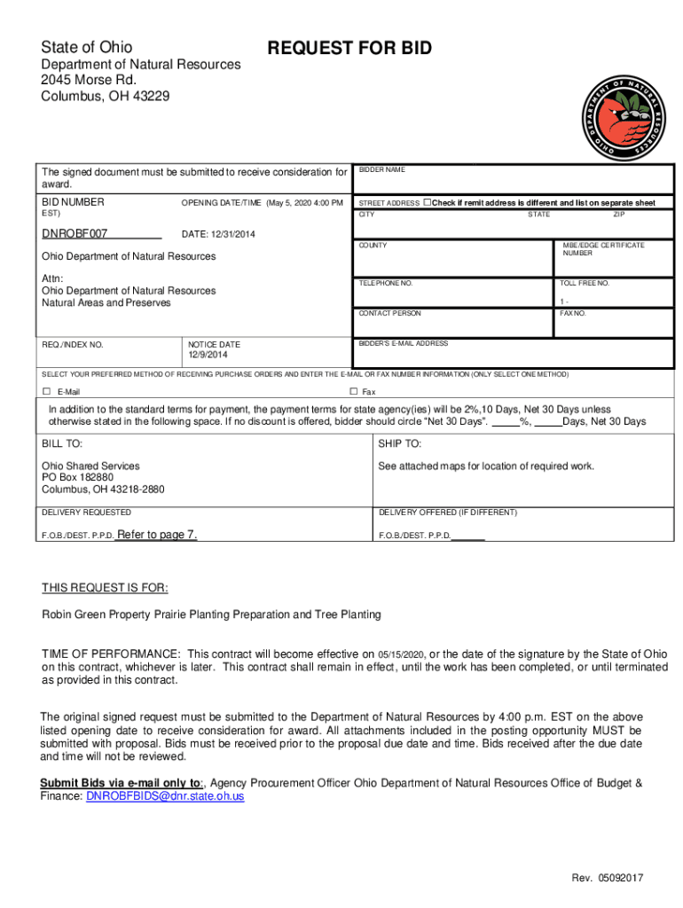 Fillable Online procure ohio procure.ohio.govstaticpdfState of Ohio INVITATION TO BID For 2045 ...