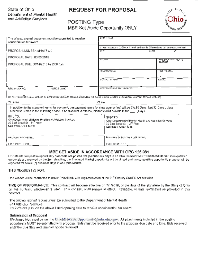 Fillable Online procure ohio Fillable Online REQUEST FOR PROPOSAL Department of Mental Health ...