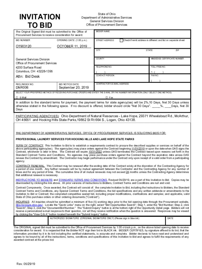 Fillable Online procure ohio procure.ohio.gov static pdfINVITATION TO BID Office of Procurement ...