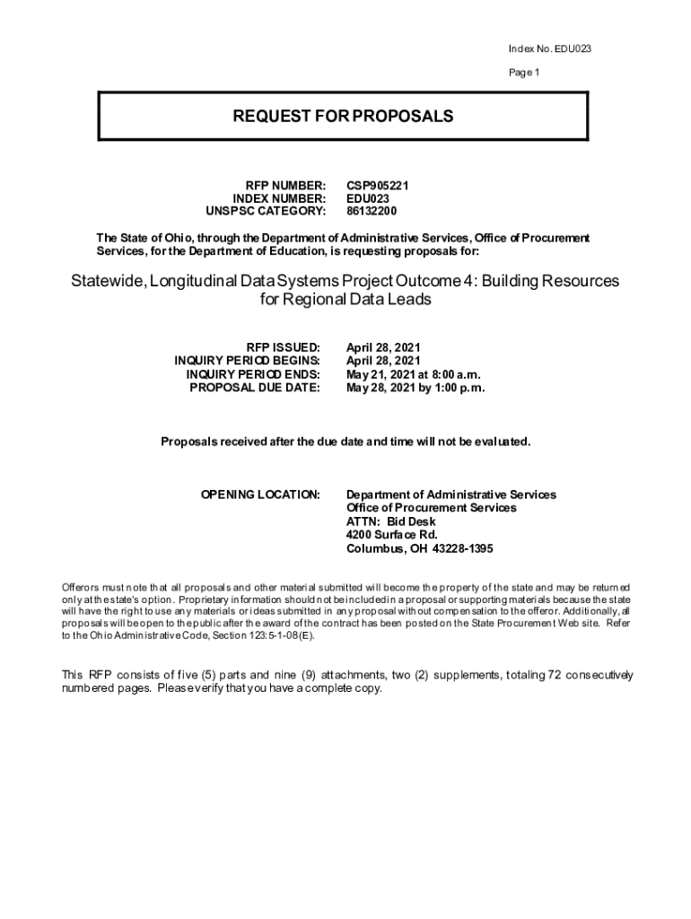 Fillable Online procure ohio procure.ohio.govstaticpdfREQUEST FOR PROPOSALS RFP NUMBER ...