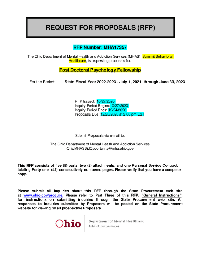 Fillable Online procure ohio RFP Number: MHA17357 Fax Email Print - pdfFiller