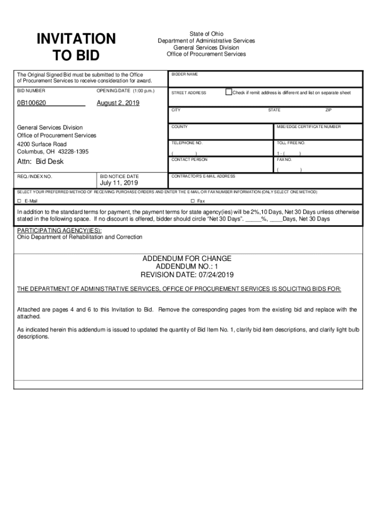 Fillable Online procure ohio Attached are pages 4 and 6 to this Invitation to Bid Fax Email ...
