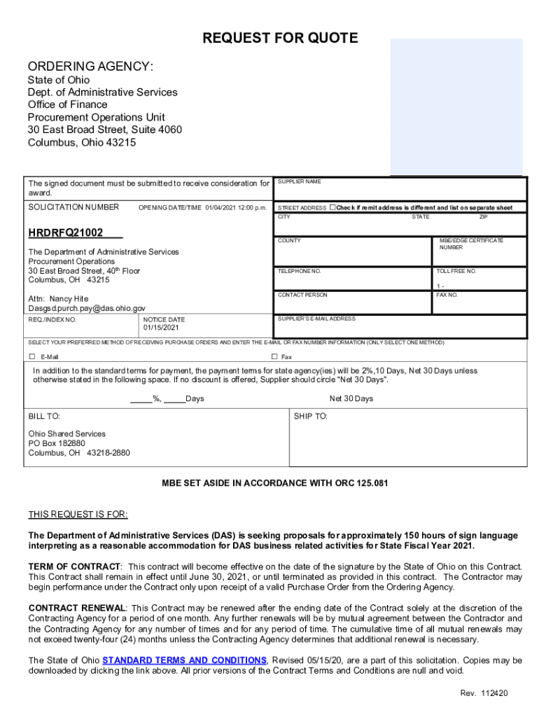 Fillable Online procure ohio State of Ohio Office of Procurement ...