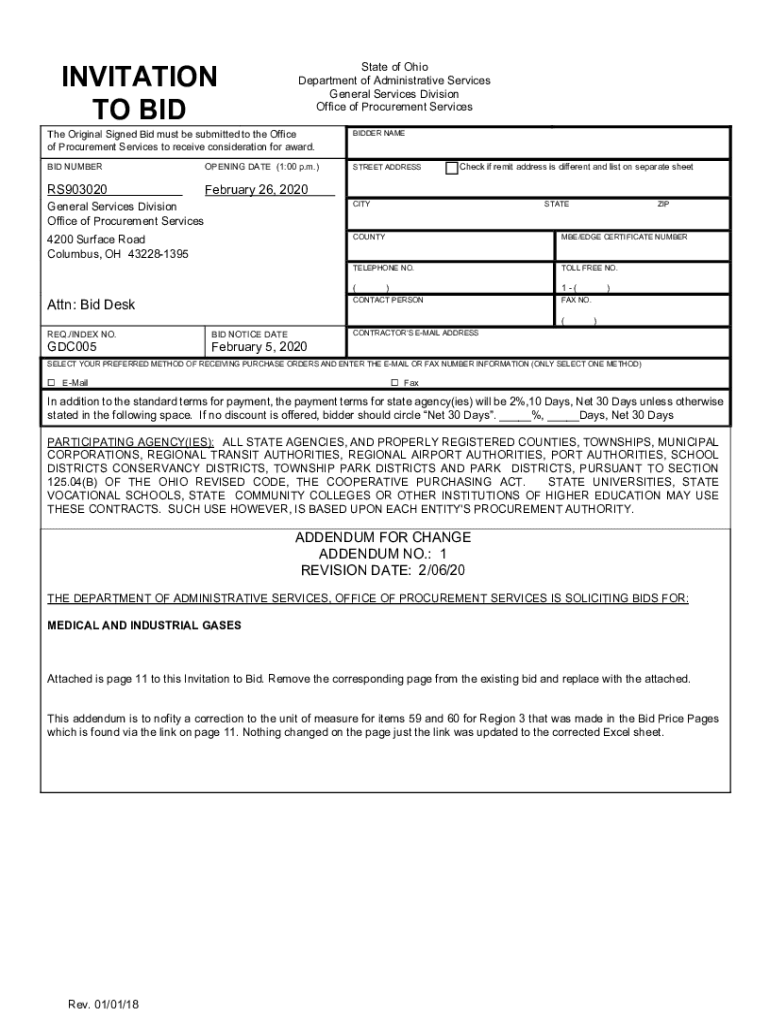 Fillable Online procure ohio REVISION DATE: 2/06/20 Fax Email Print - pdfFiller