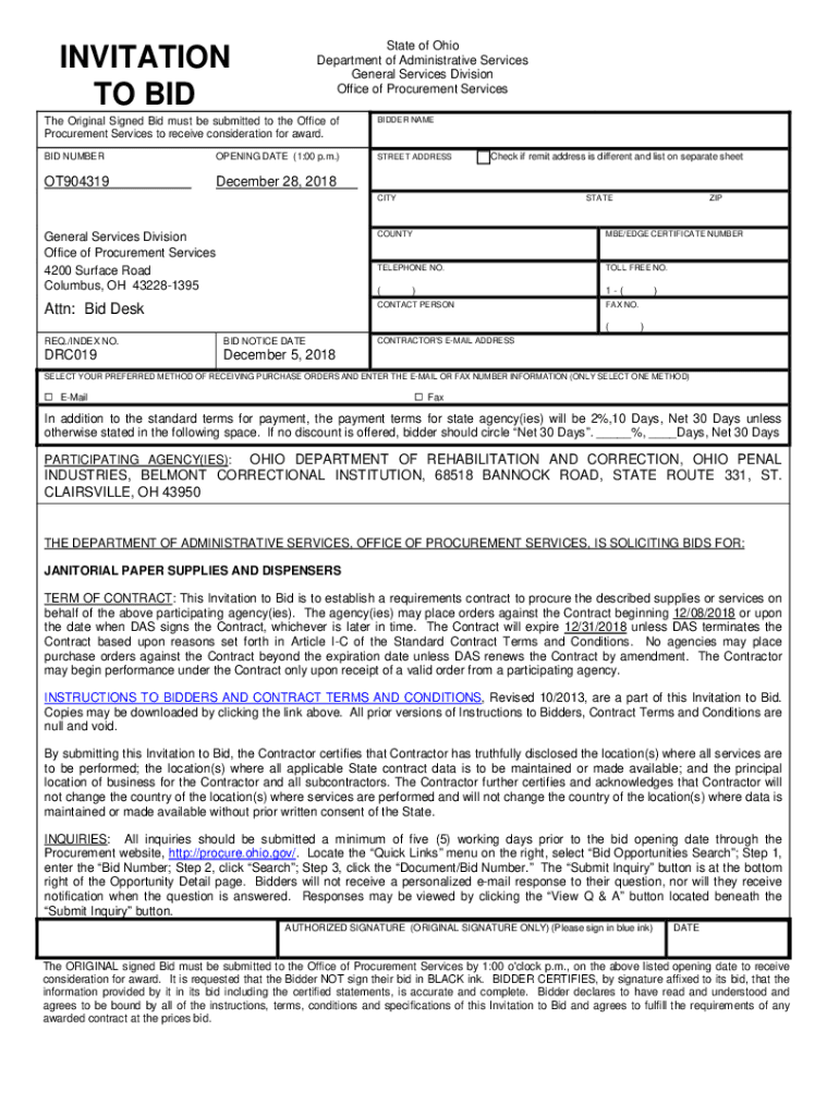 Fillable Online procure ohio INDUSTRIES, BELMONT CORRECTIONAL ...