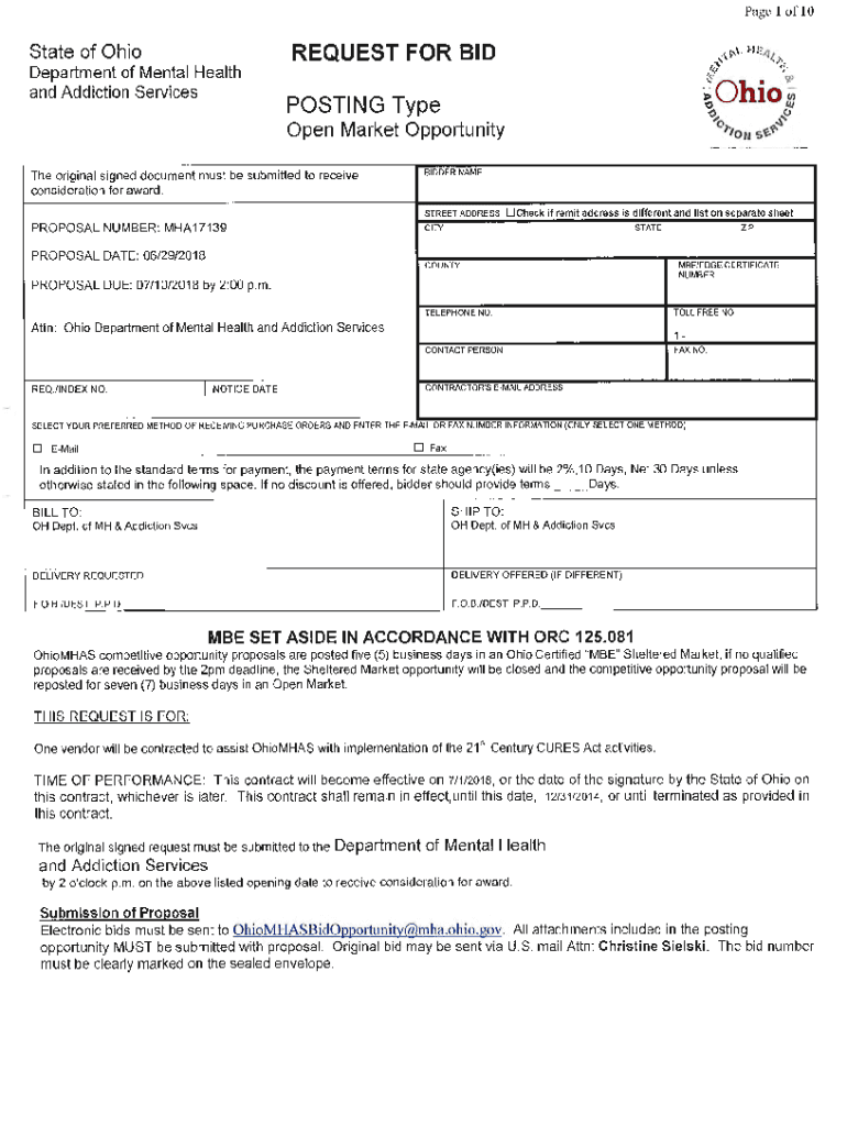 Fillable Online procure ohio Get the free procure.ohio.govstaticpdfState of Ohio REQUEST FOR BID ...