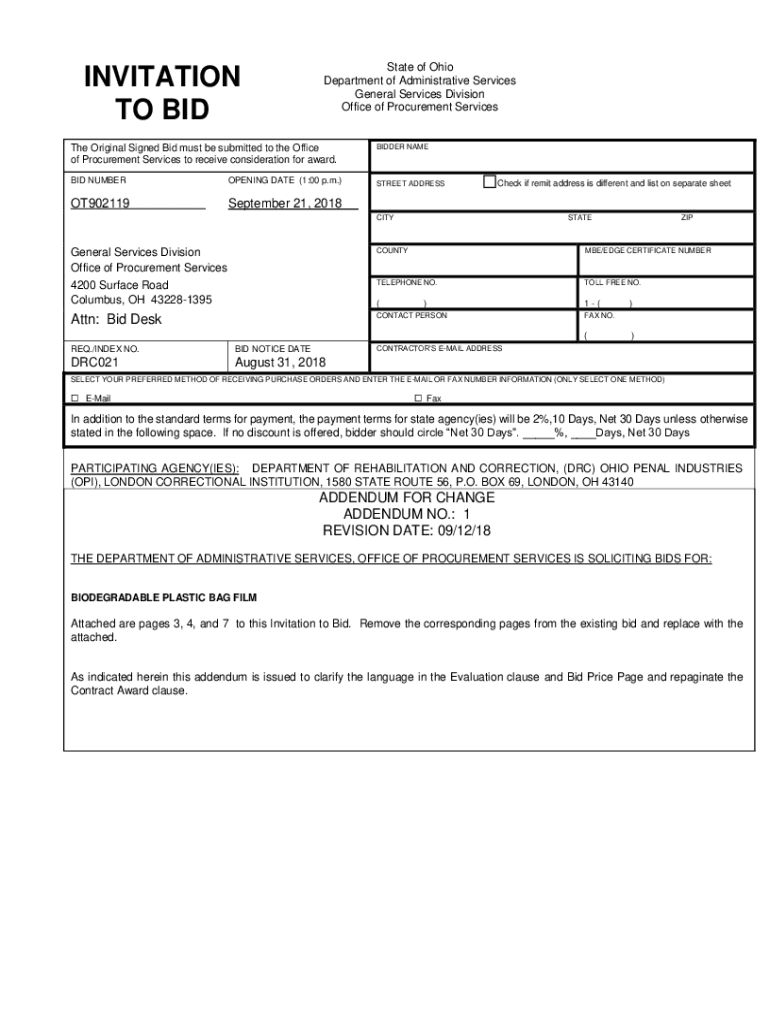 Fillable Online procure ohio PARTICIPATING AGENCY(IES): DEPARTMENT OF ...