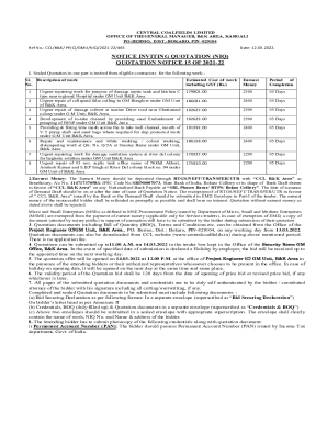 Fillable Online NOTICE INVITING QUOTATION (NIQ) QUOTATION NOTICE 15 OF ...
