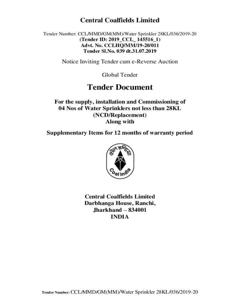 Fillable Online Central Coalfields Limited Ccl Tender BiddingCentral ...