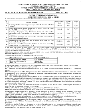 Fillable Online SAMPLE QUOTATION NOTICE For Estimated Value below 2.00 ...