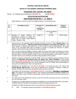 Fillable Online NOTICE INVITING QUOTATION (NIQ) QUOTATION NOTICE NO.51 ...