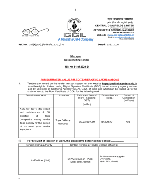 Fillable Online SAMPLE STANDARD NIT FOR MORE THAN 50 LAKHS OF CCL HQ. 3 ...