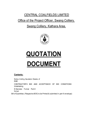 Fillable Online QUOTATION DOCUMENT - centralcoalfields.in Fax Email ...