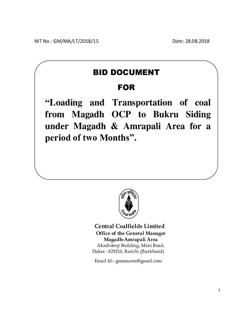Fillable Online Loading and Transportation of coal from Magadh OCP to ...
