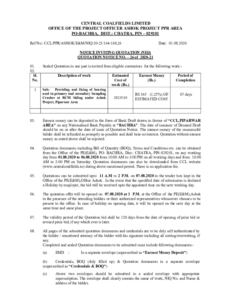 Fillable Online NIQ 26 E&M Ashok Fax Email Print - pdfFiller