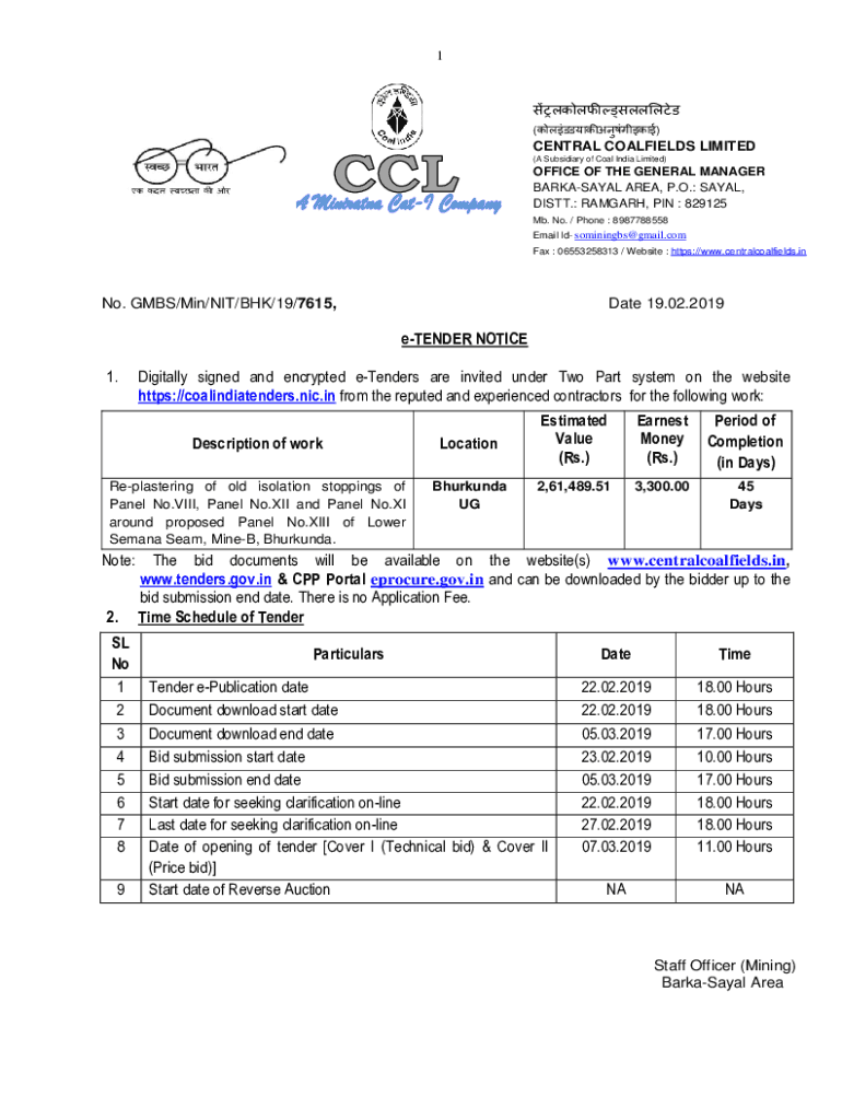 Fillable Online e-TENDER NOTICE 7-18 1. Digitally signed and encrypted ...