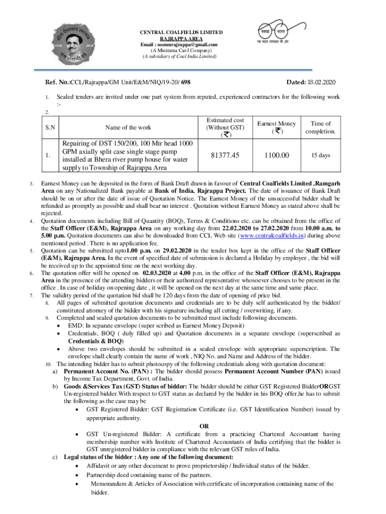 Fillable Online Repairing of DST 150/200, 100 Mtr head 1000 GPM axially ...