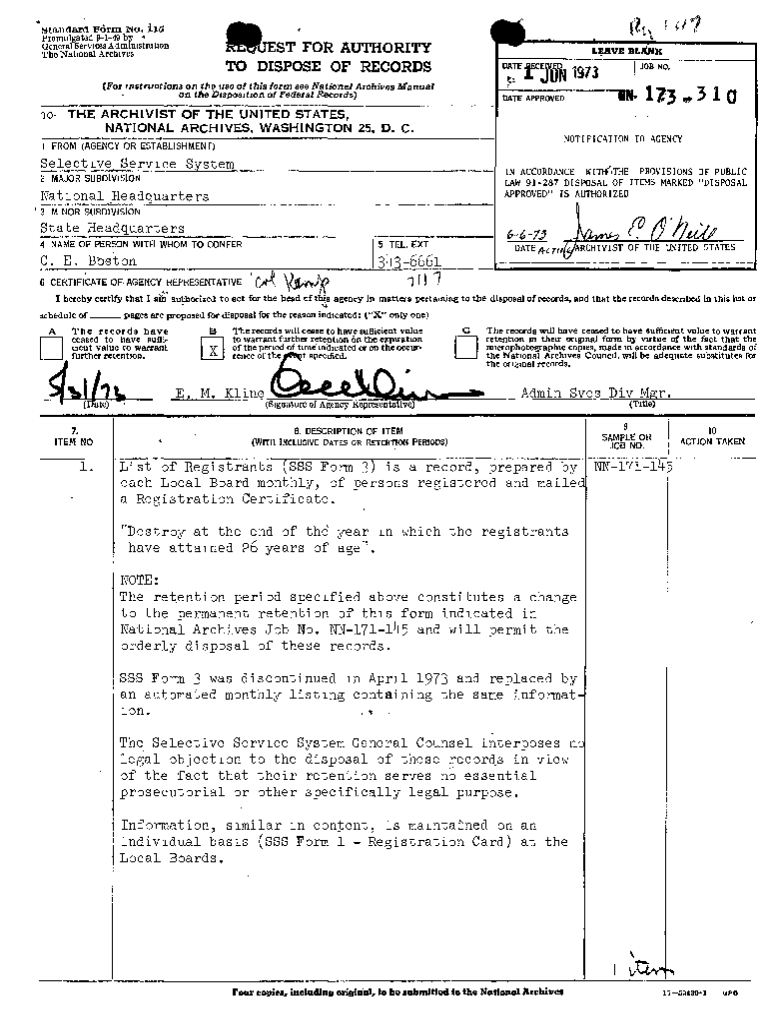 Fillable Online List of Registrants (Selective Service System Form 3 ...