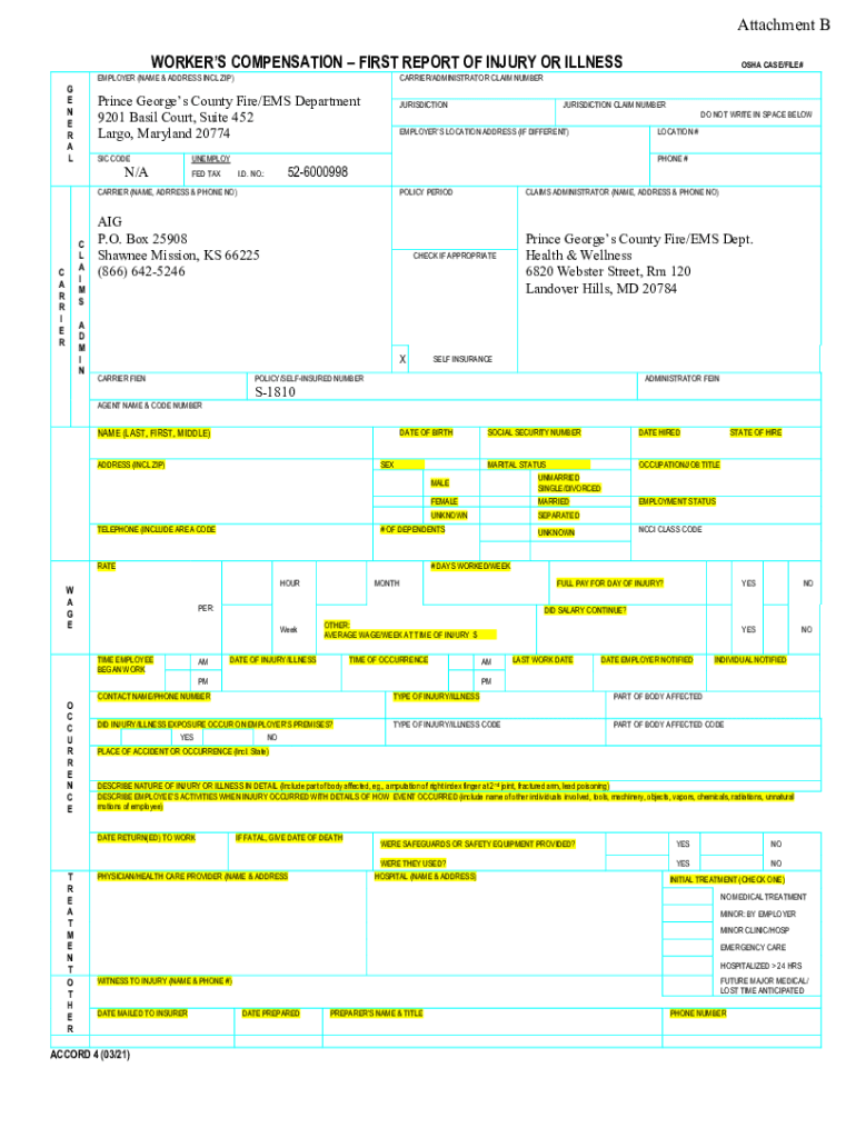 Fillable Online WORKER'S COMPENSATION FIRST REPORT OF INJURY OR ... Fax ...