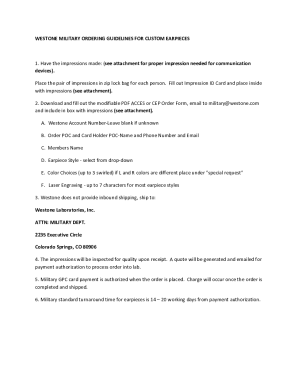 Fillable Online WESTONE MILITARY ORDERING GUIDELINES FOR CUSTOM ...