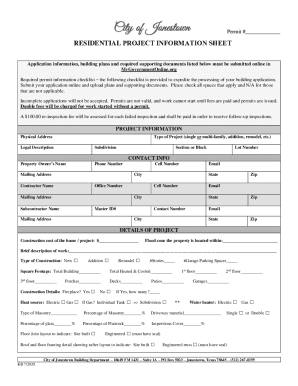 Fillable Online RESIDENTIAL PROJECT INFORMATION SHEET Fax Email Print ...