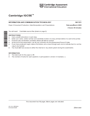 Fillable Online IGCSE Cambridge International Information and ...