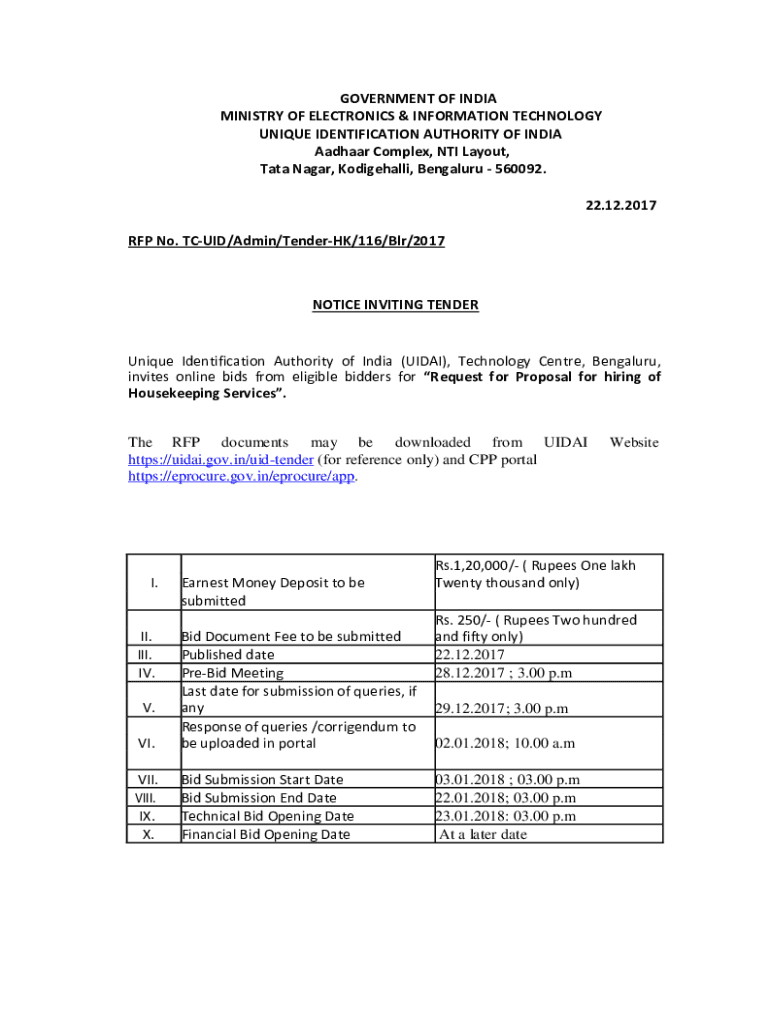 Fillable Online Tenders - Uidai Fax Email Print - pdfFiller